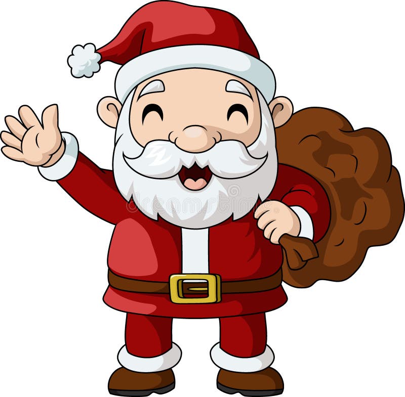 Cute Santa Claus Cartoon Carrying a Bag of the Presents Stock Vector ...