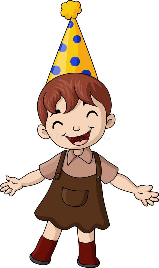 Cute Little Girl Cartoon Wearing Party Hat Stock Vector - Illustration ...
