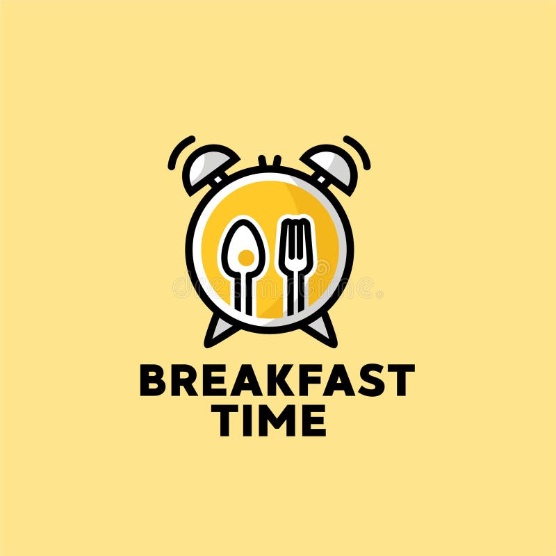 Vector Illustration of Breakfast Time Graphics. Clock, Fork and Spoon ...