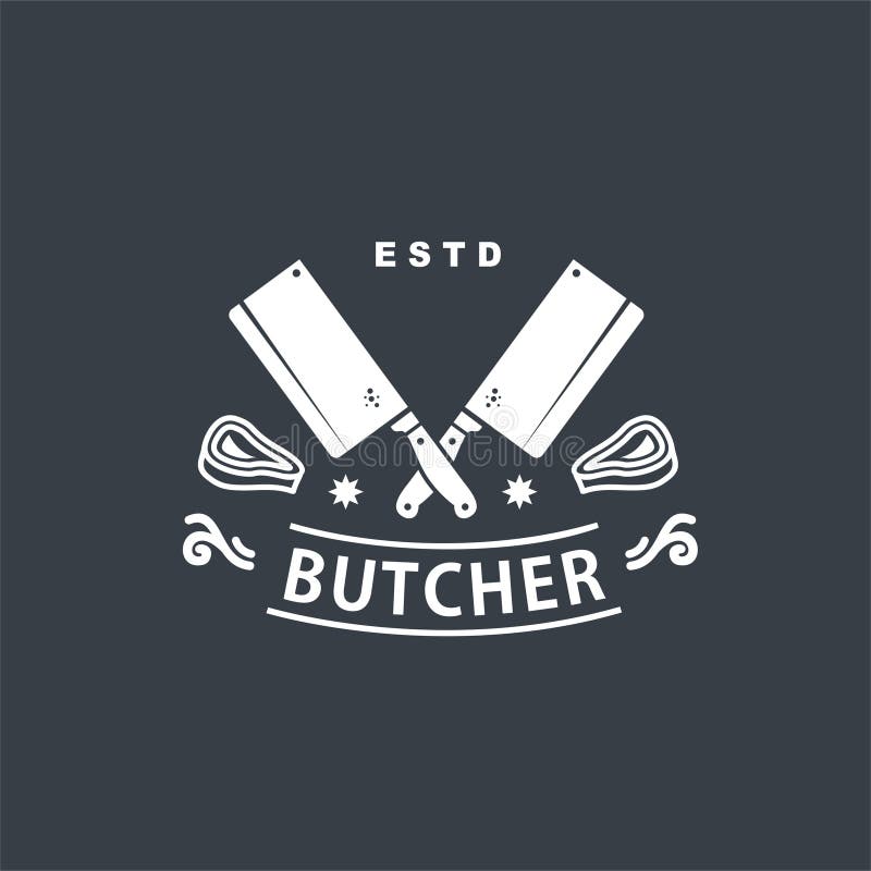 Butcher Butcher Shop Logo with Cleaver and Chef Knife Stock Vector ...