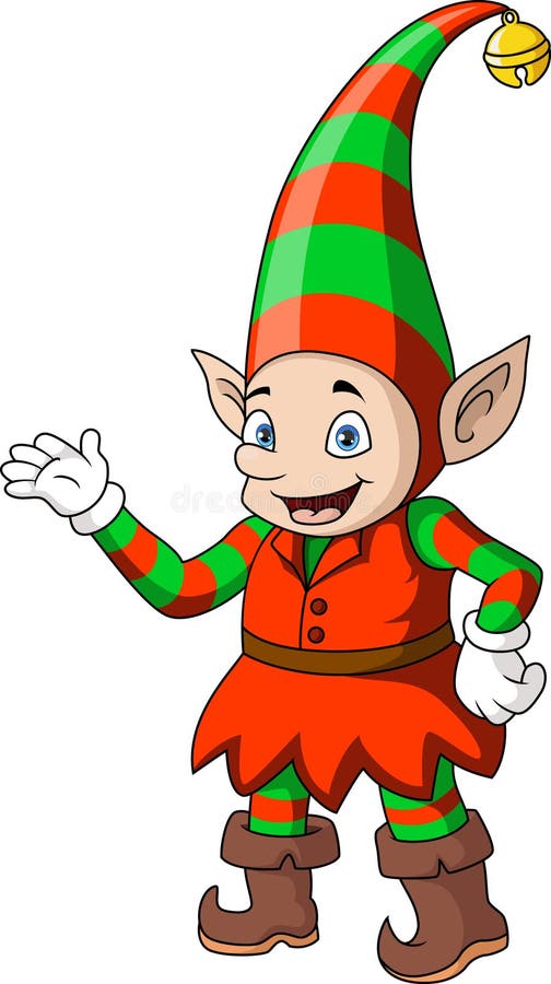 Cute Christmas Elf Cartoon Waving Hand Stock Vector - Illustration of ...