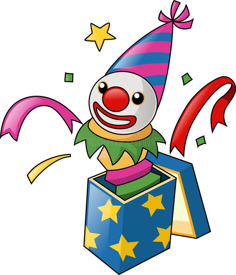 Cute Clown Head Cartoon Coming Out of the Box Stock Vector ...