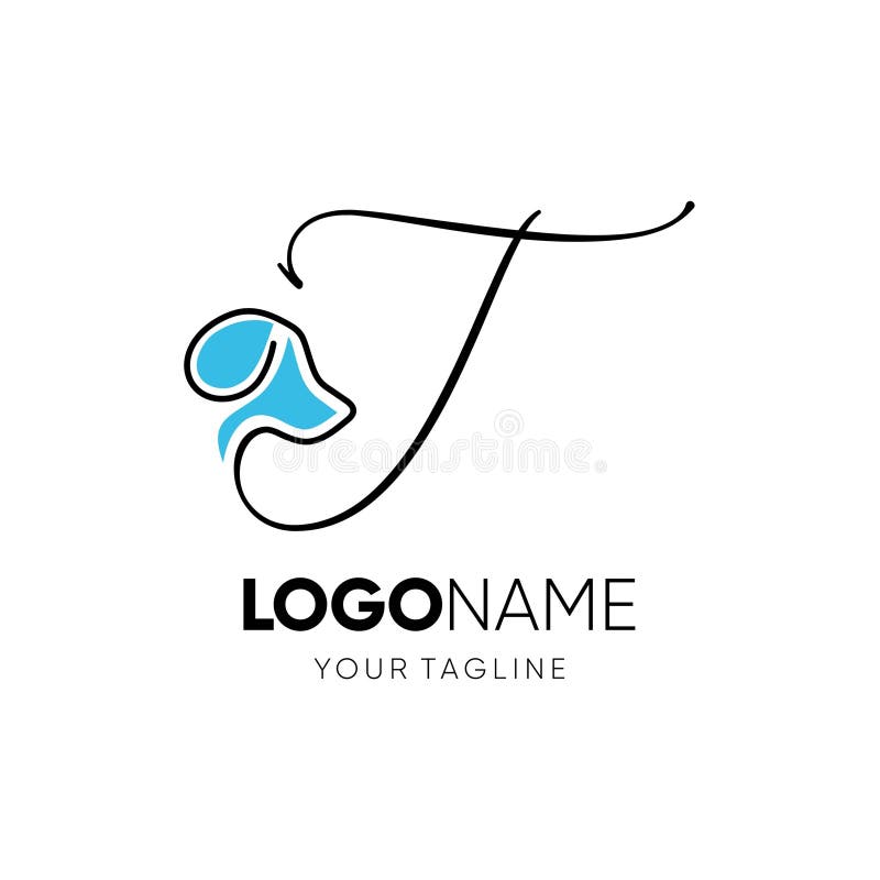 Letter Script T Dog Logo Design Vector Icon Graphic Emblem Illustration ...