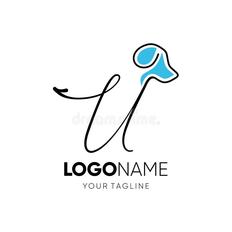 Letter Script U Dog Logo Design Vector Icon Graphic Emblem Illustration ...
