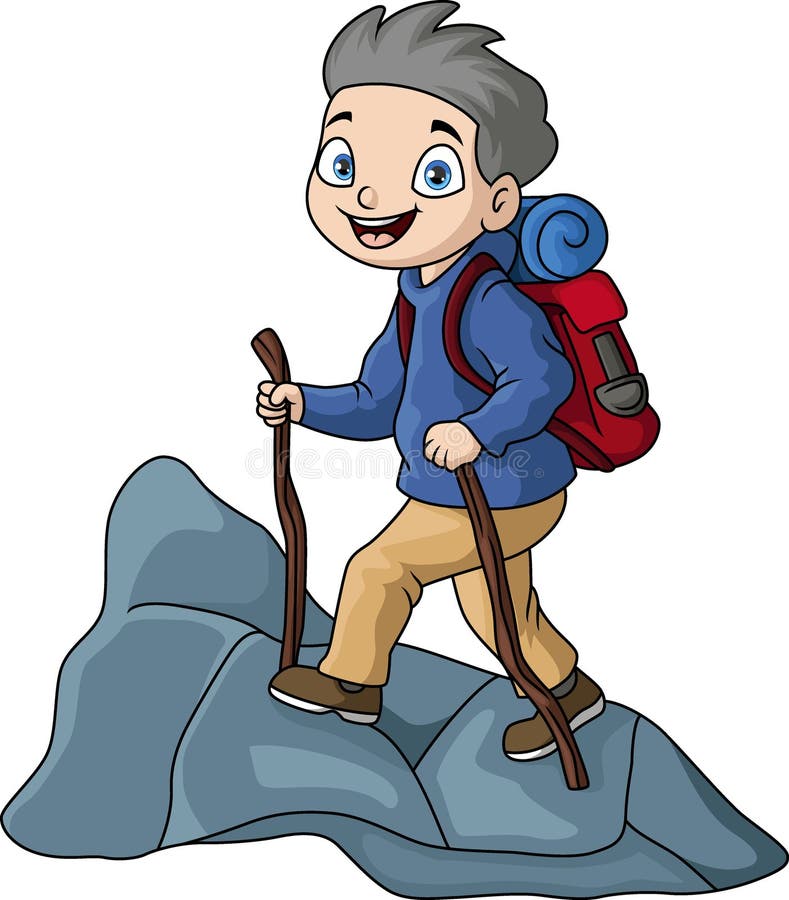 Cute Traveler Boy Cartoon with Walking Stick Stock Vector ...