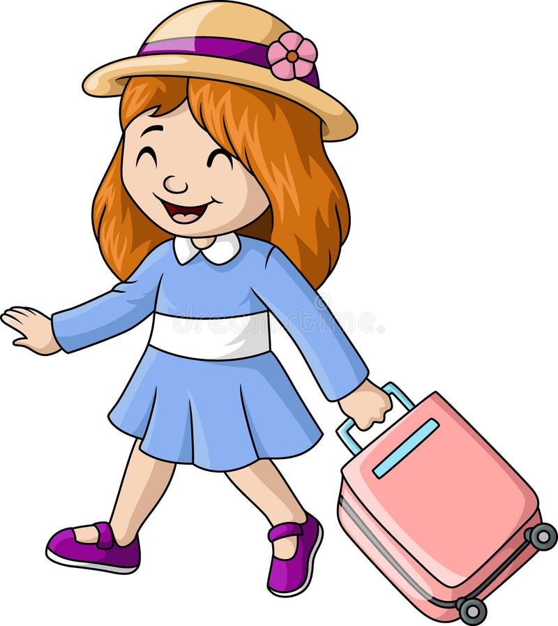 Cute Girl Cartoon with Luggage Stock Vector - Illustration of cute ...