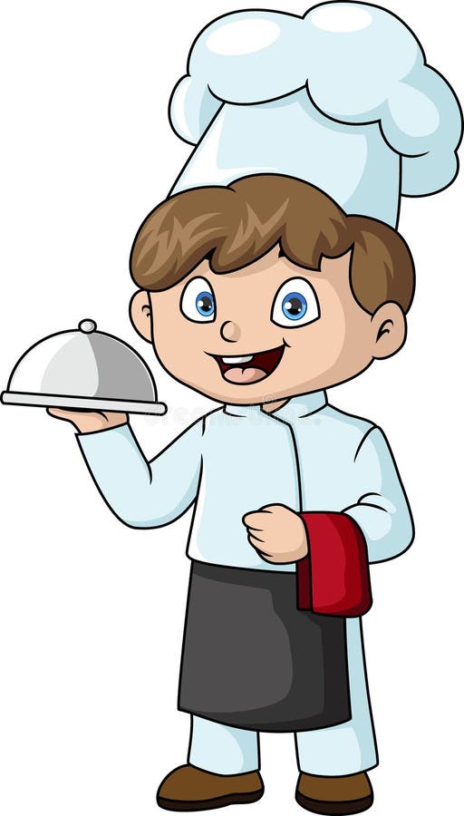 Cute Chef Boy Cartoon Holding a Silver Platter Stock Vector ...