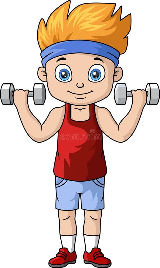 Cute Little Boy Cartoon with Dumbbell Stock Vector - Illustration of ...