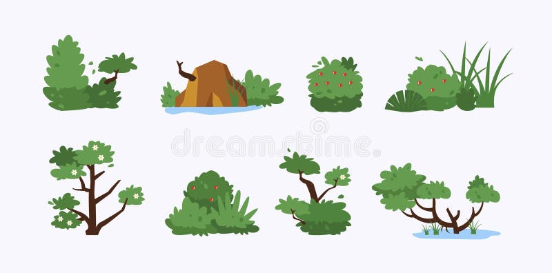 Bush and Rock Landscape Icon Set, Vector Illustration Stock Vector ...