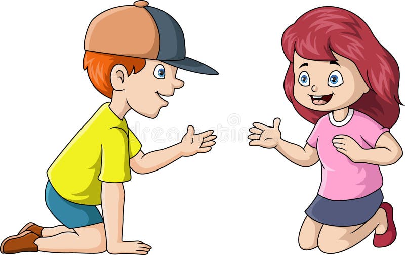 Cute Boy and Girl Cartoon Shaking Hands Stock Vector - Illustration of ...