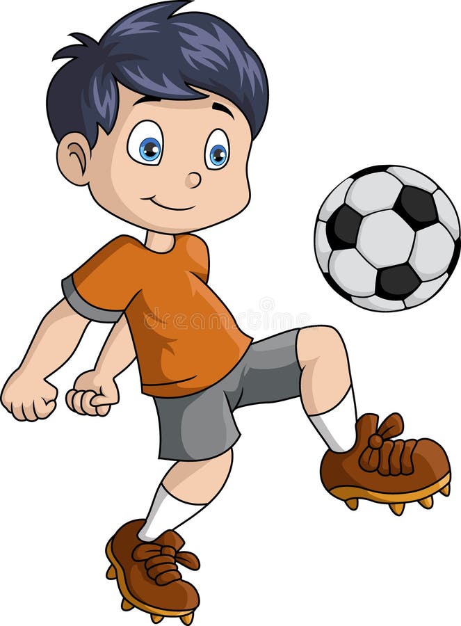 Cute Little Boy Cartoon Playing Football Stock Vector - Illustration of ...