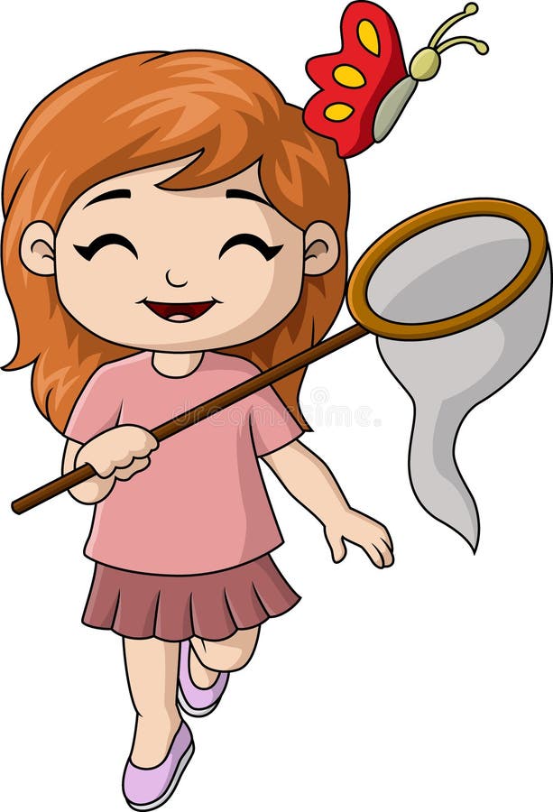 Cute Little Girl Cartoon Catching a Butterfly Stock Vector ...