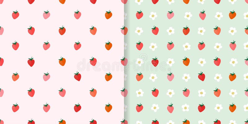 Strawberry Seamless Patterns Set, Fruits Wallpaper Stock Vector ...