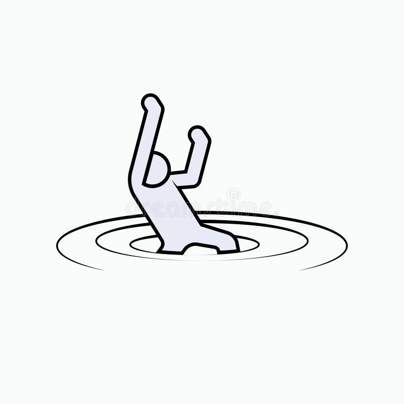 Sinking Man Icon. Need Help. SOS, Symbol Person Can Not Swim - Vector ...