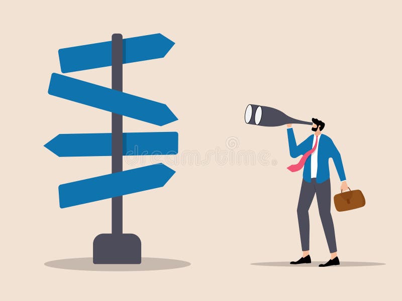 Direction Arrow Sign with Man Observingcareful Navigation in Facing ...