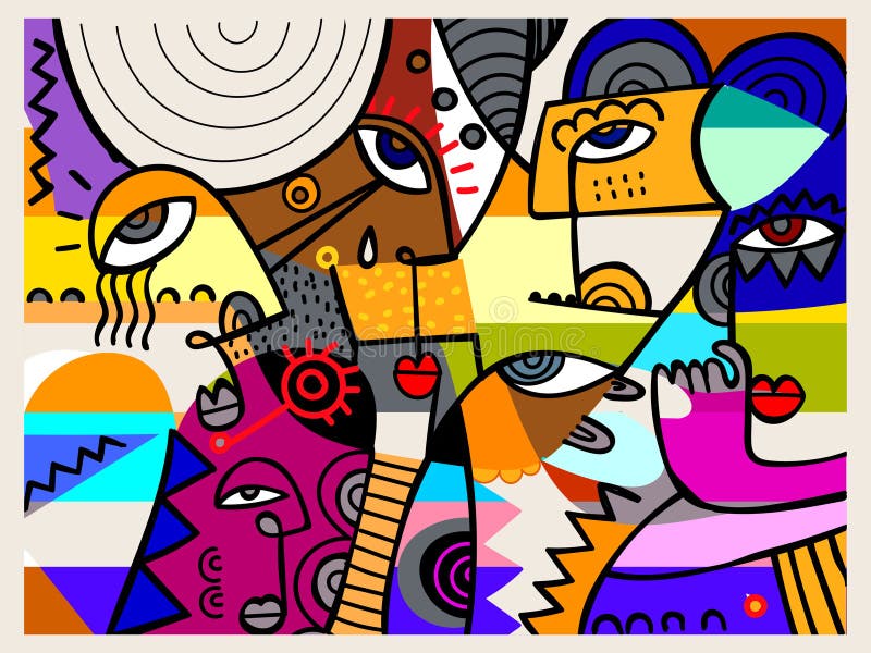 Abstract Person Figure Portrait Doodle Outline Art. Stock Vector ...