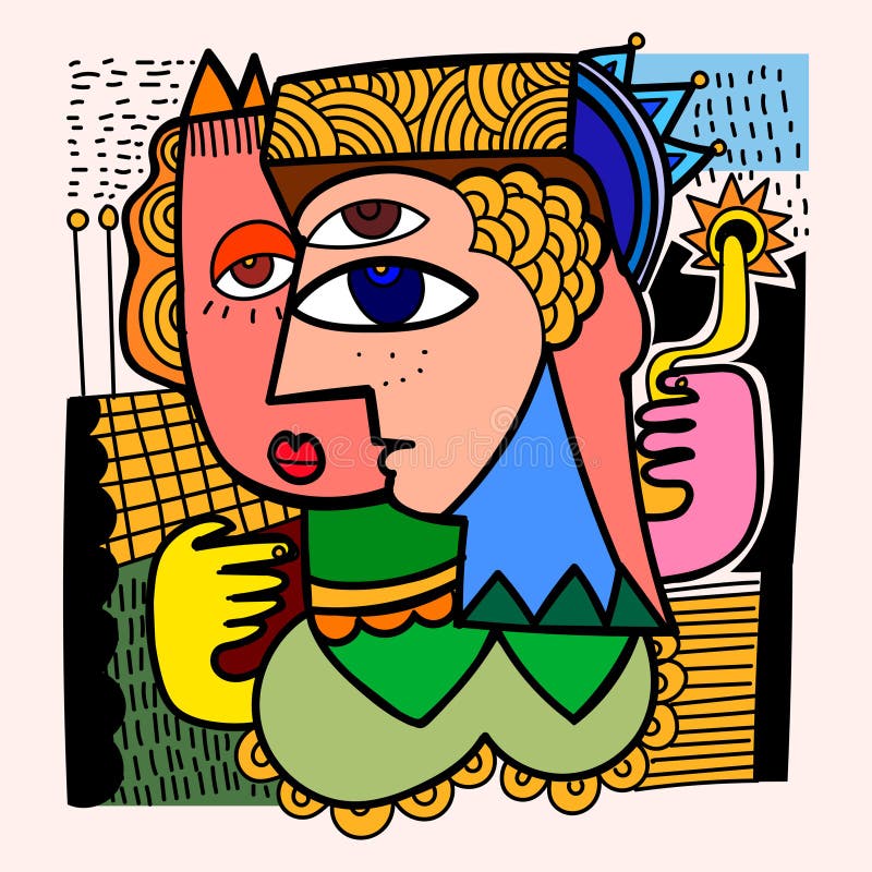 Abstract Person Figure Portrait Doodle Outline Art. Stock Vector ...