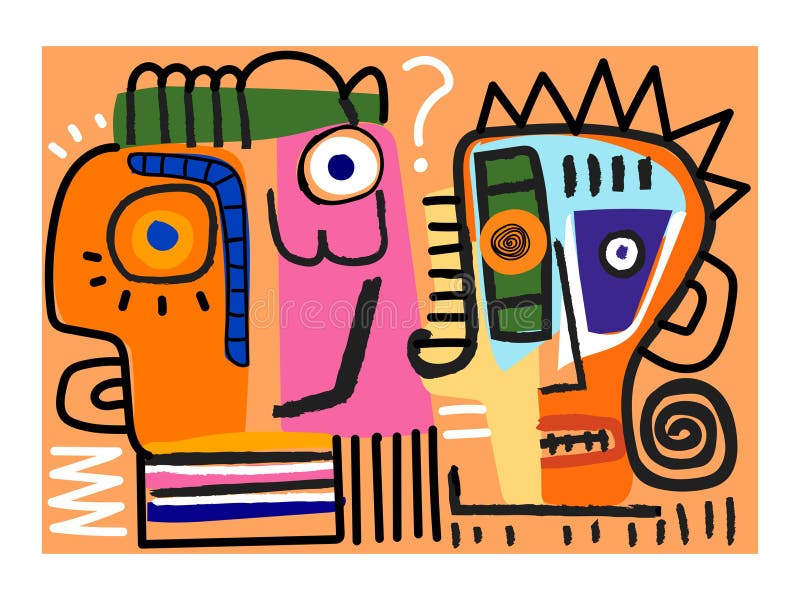 Two Person Abstract Face Portrait Line Art. Stock Vector - Illustration ...