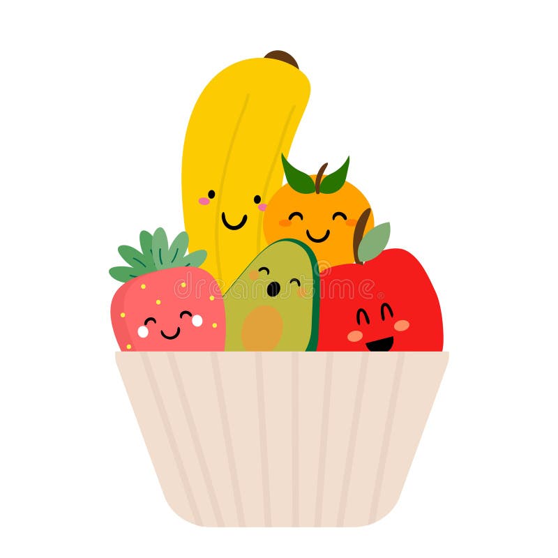 Cartoon Hand Drawing of Various Cute Fruits. Cute Fruit Cartoons Stock ...