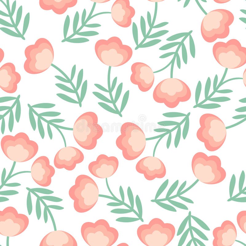 Seamless Pattern with Cute Cartoon Pink Flowers for Fabric Print ...