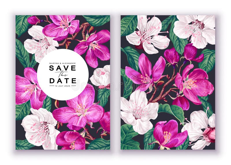 Wedding Invitation Template, Save the Date or Card Design with Spring ...