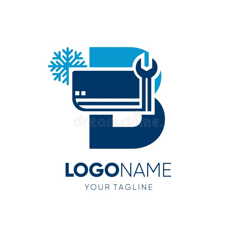 Letter B Air Conditioning Room with Wrench Service Logo Design Vector ...