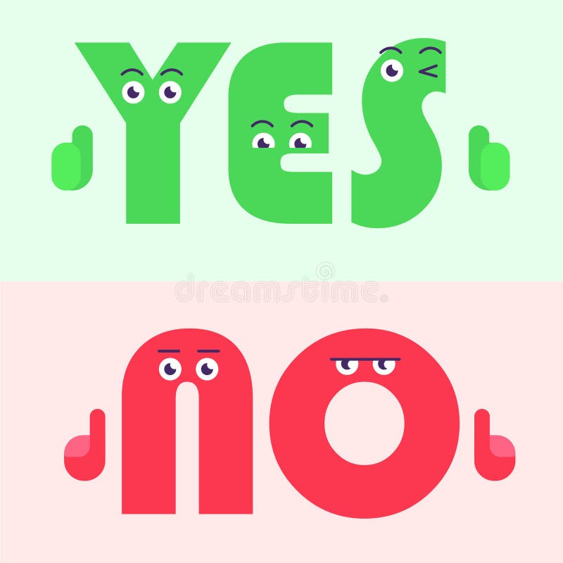Yes and No Cartoon Text with Expression. Stock Vector - Illustration of ...