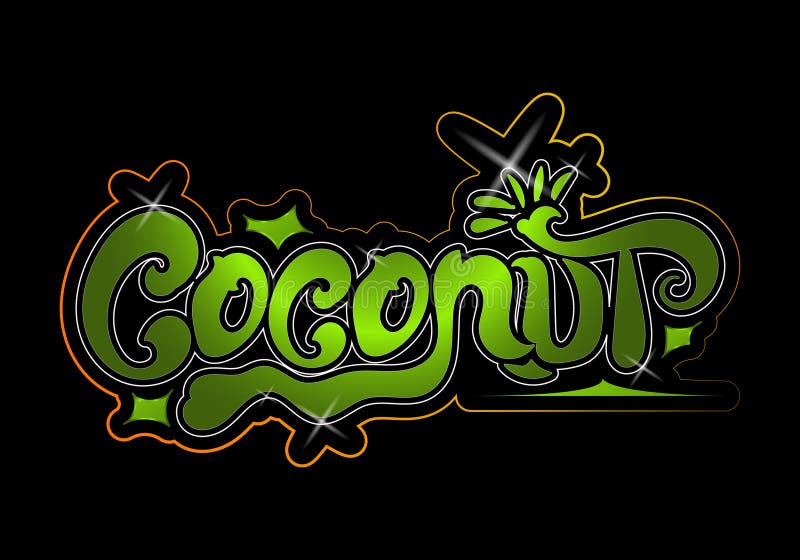 COCONUT Word Hand Drawing Style Art Stock Vector - Illustration of ...