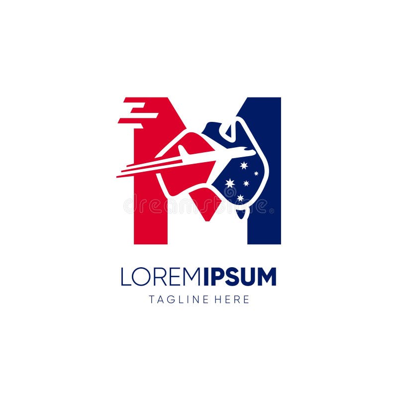 Letter M Australia Map Travel Flight Airplane Logo Design Vector Icon ...