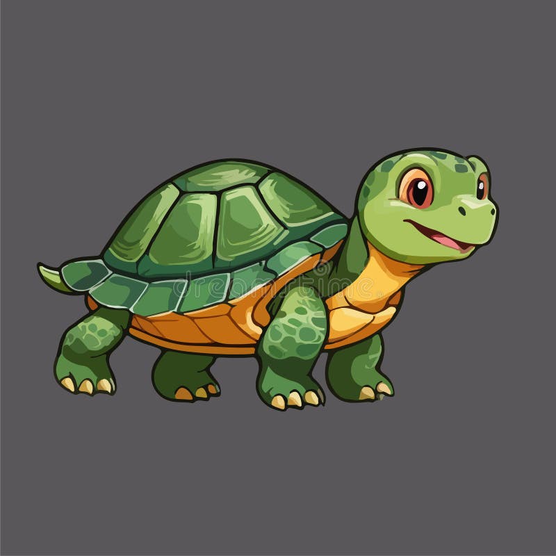 Cute Tortoise Cartoon Drawing on Gray Background Stock Illustration ...
