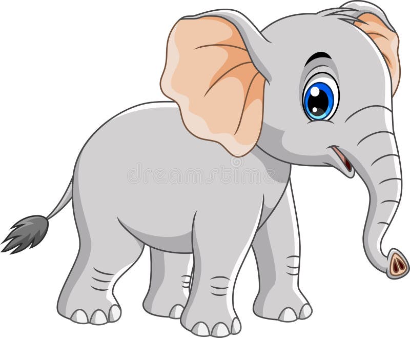 Cute Gray Elephant Cartoon Standing while Smiling Stock Illustration ...