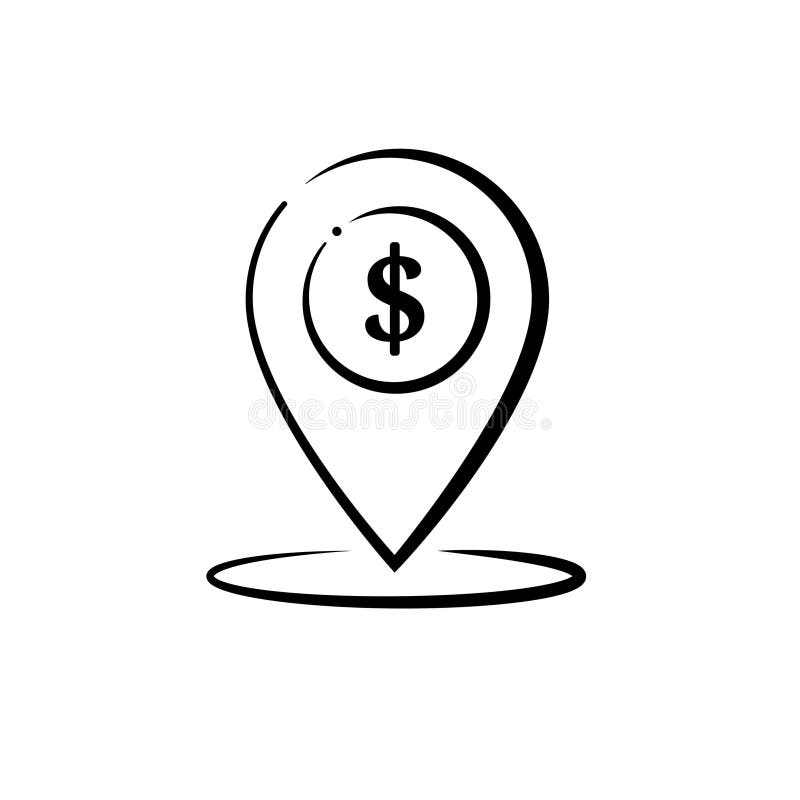 Simple Black and White Dollar Pointer Icon. Flat Outline Design Style ...