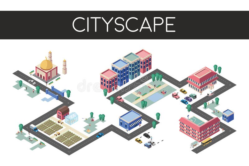 Isometric Cityscape Illustration, Simple City Landscape Design with ...