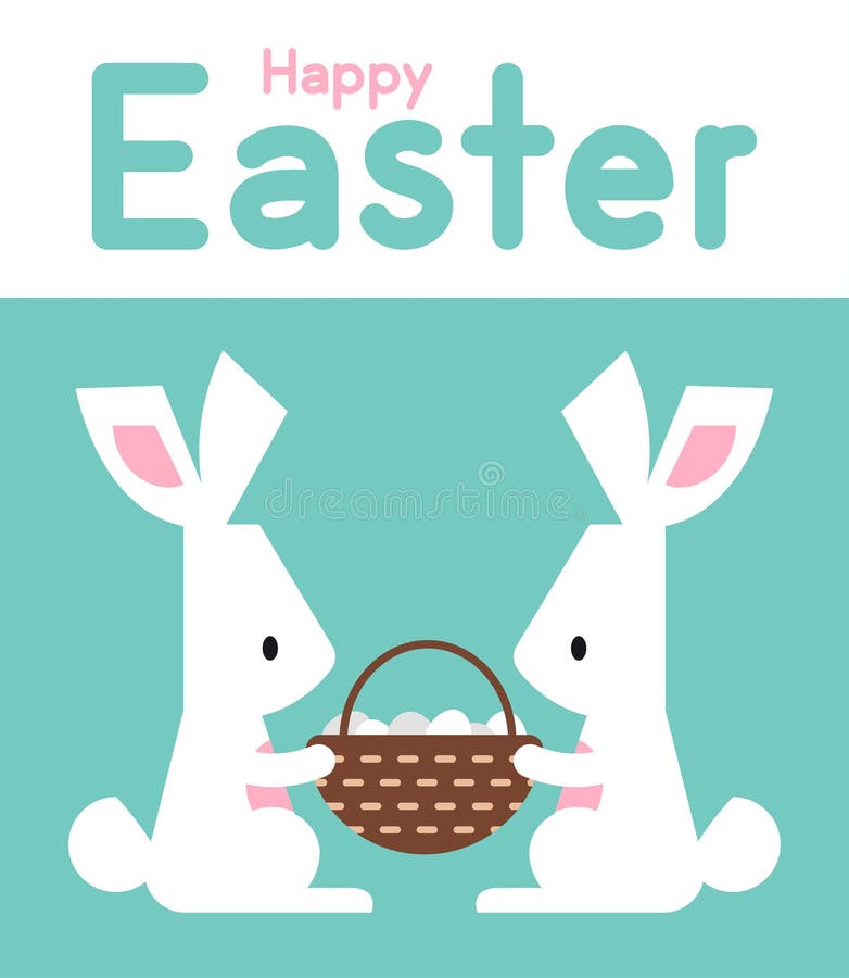 Easter Bunny Holding Basket Filled with Easter Egg Illustration Stock ...
