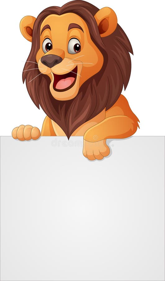 Cartoon Lion with Blank Sign Stock Illustration - Illustration of card ...