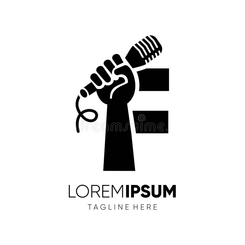 Letter F Hand with Microphone Logo Design Vector Icon Graphic Emblem ...