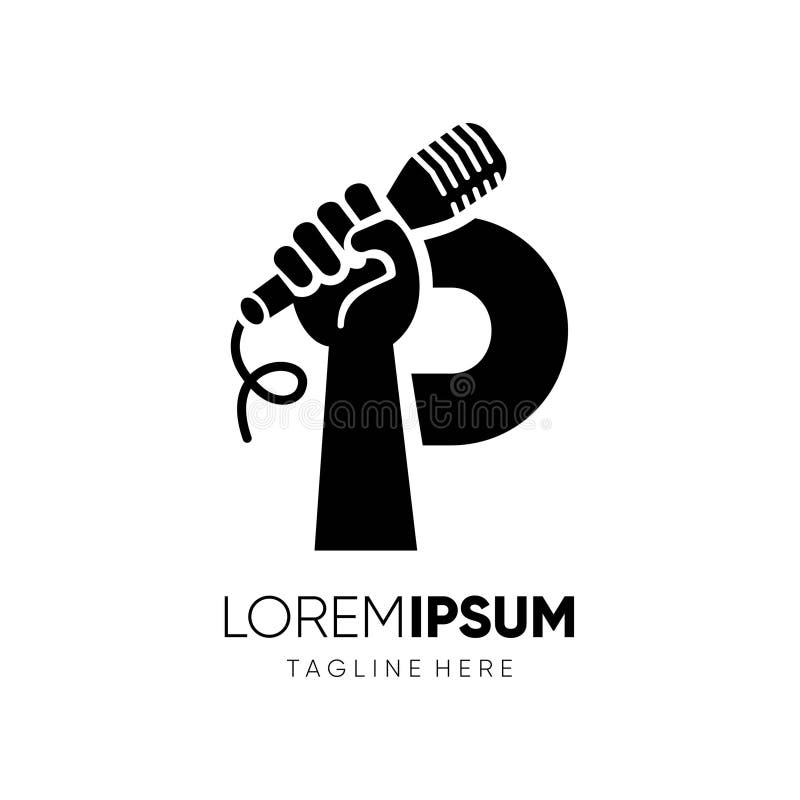 Letter P Hand with Microphone Logo Design Vector Icon Graphic Emblem ...
