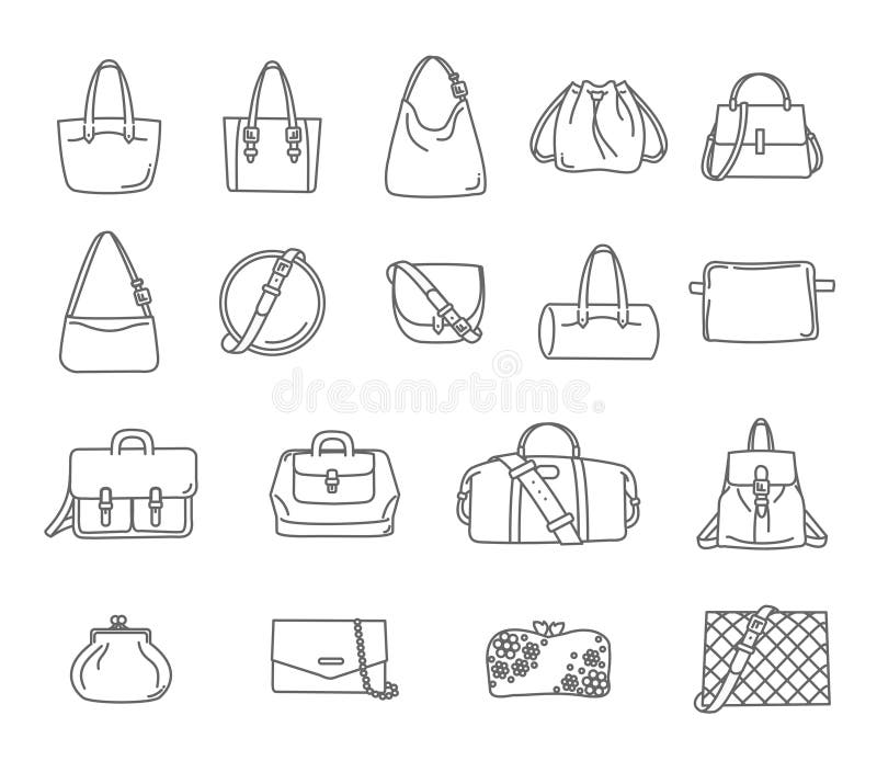 Collection of Thin Line Style Bag Types Vector Set Stock Vector ...
