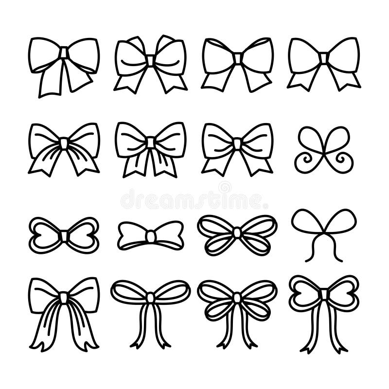 Set of Thin Line Style Ribbon Bows Vector Icons Stock Vector ...