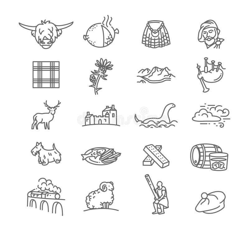 National Symbols of Scotland - Vector Thin Line Style Icon Collection ...