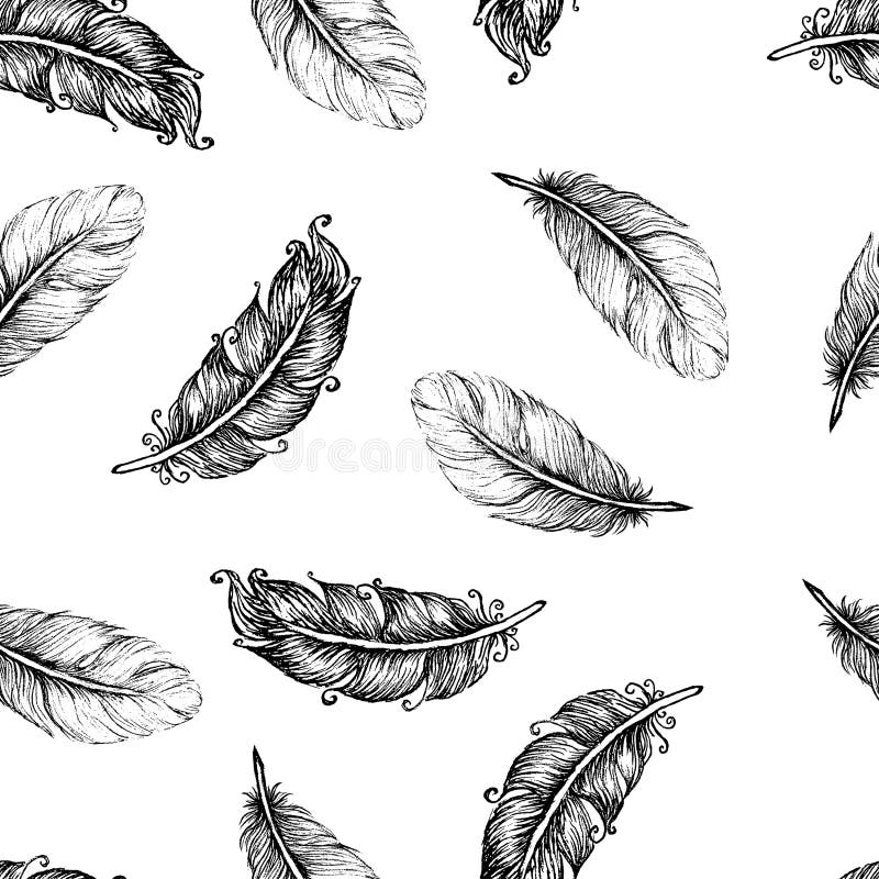 Beautiful Seamless Hand Drawn Feather Pattern Vector Stock Vector ...