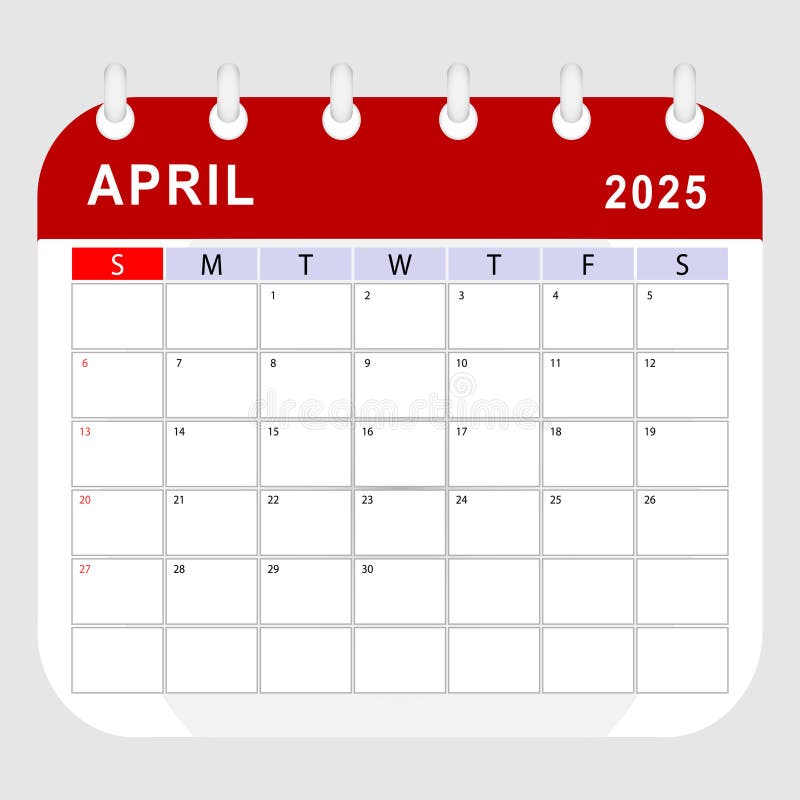 April 2025 stock vector. Illustration of week, start - 324266981