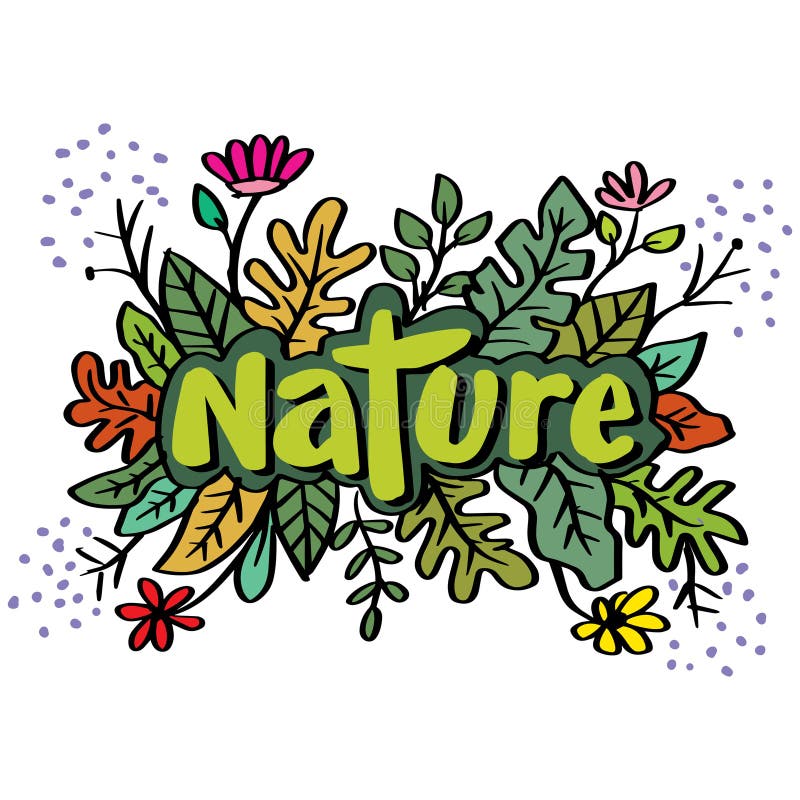 Hand Drawn Vector Illustration of Nature Lettering with Leaves and ...