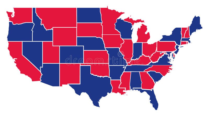 United States Map with Separate States in USA Flag Color Theme Editable ...