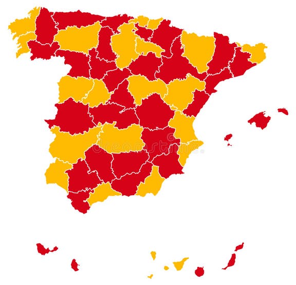 Spain Map with Separate Provinces in Spain Flag Color Theme Editable ...