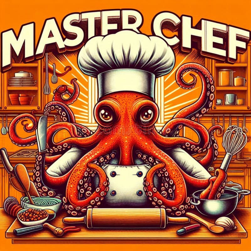Illustrator Image of an Octopus Chef Character that Says Master Chef ...