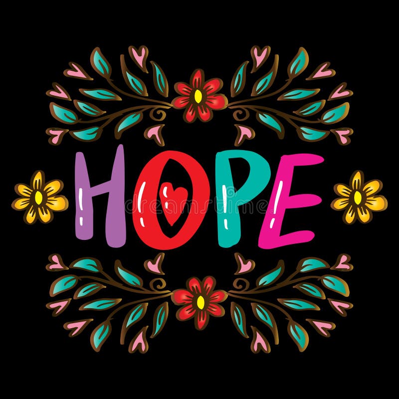 Hope Lettering with Floral Wreath. Motivational Quote Stock Vector ...