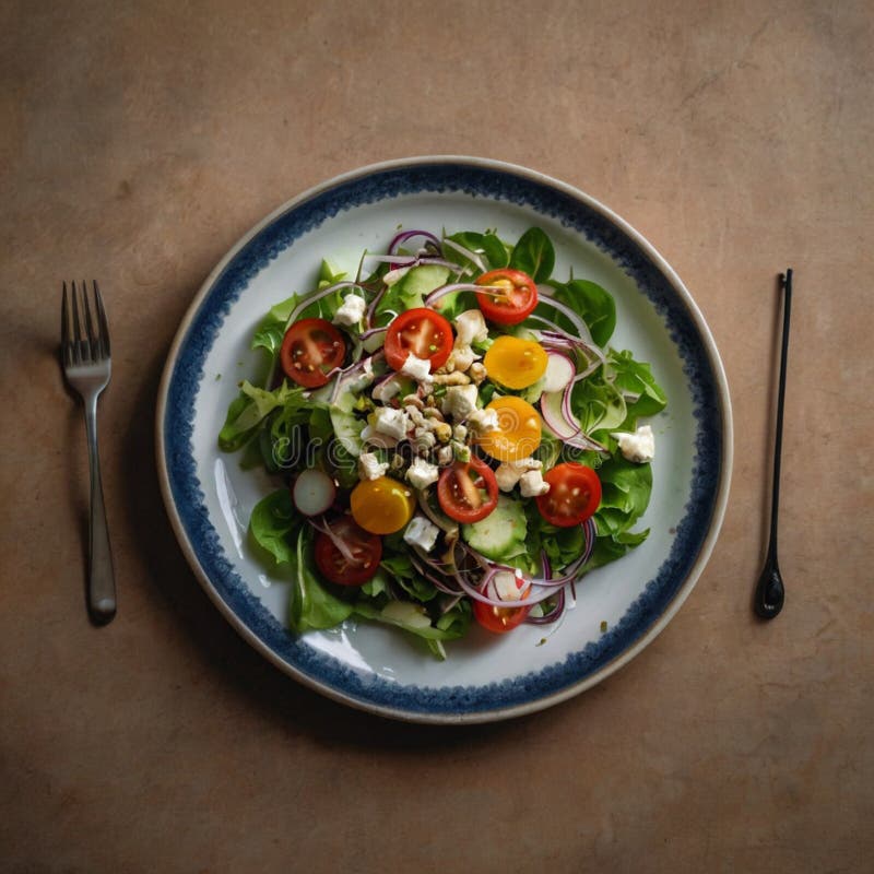 Photography View from Above of Delicious Vegetable Salad and Cutlery ...