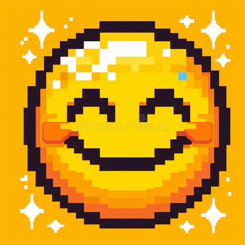 Smiling Emoji Image on Yellow Background Pixel Art Illustration Stock ...