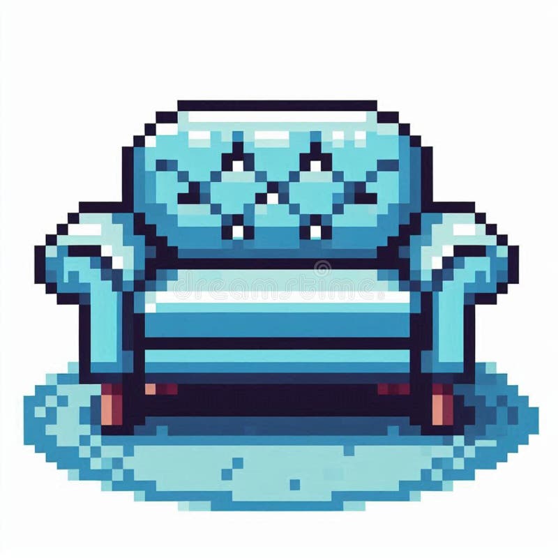 Pixel Art Blue Sofa Illustration Stock Illustration - Illustration of ...